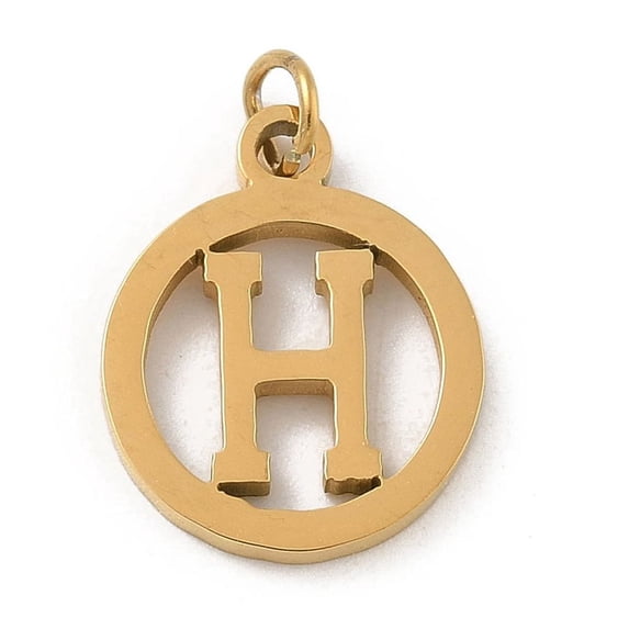 15 pc 304 Stainless Steel Charms with Jump Ring Golden Ring with Letter ...