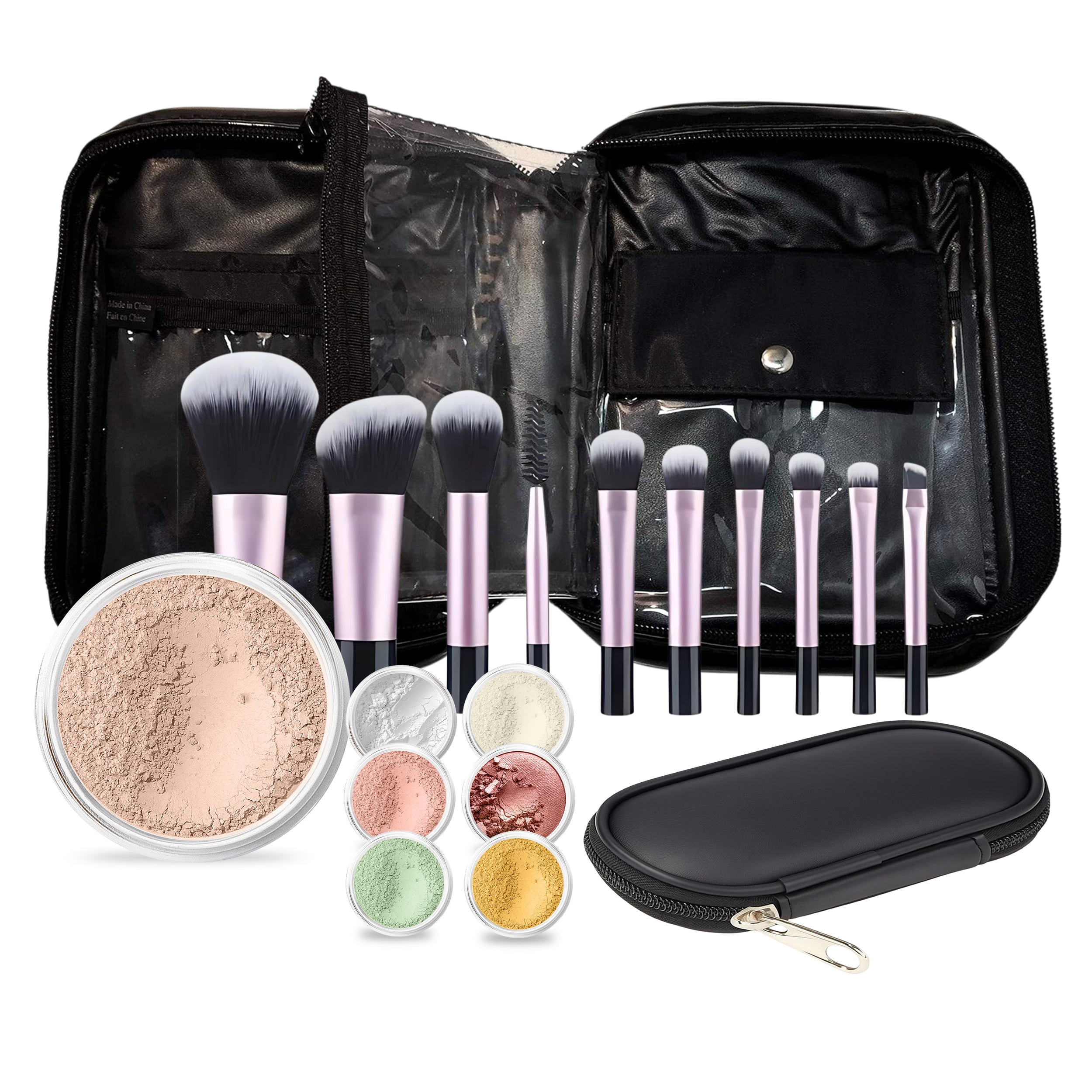 15 pc STARTER KIT w/BRUSHES & CASE (LIGHT) Mineral Makeup Foundation ...