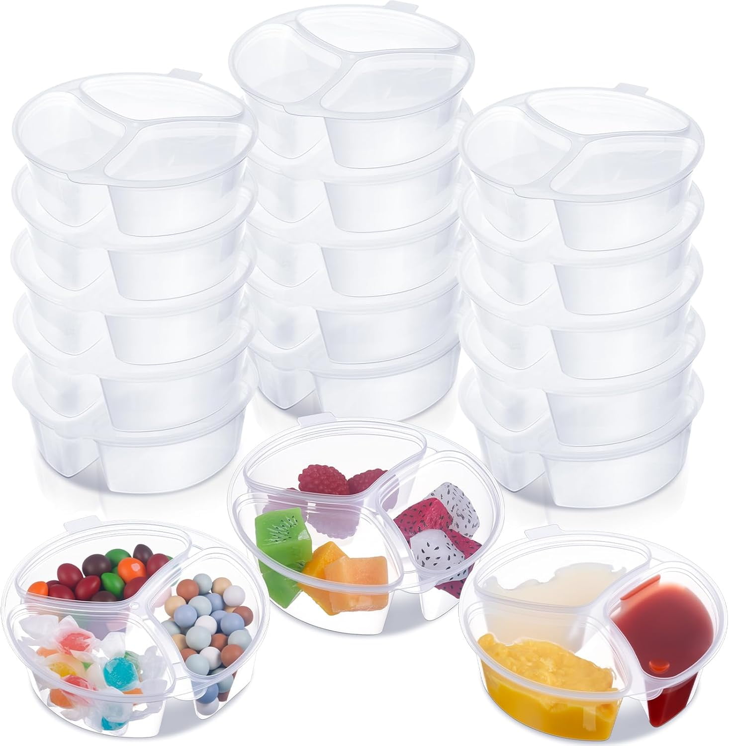 15 pcs 3 compartment snack containers with lids reusable 6 oz mini ...