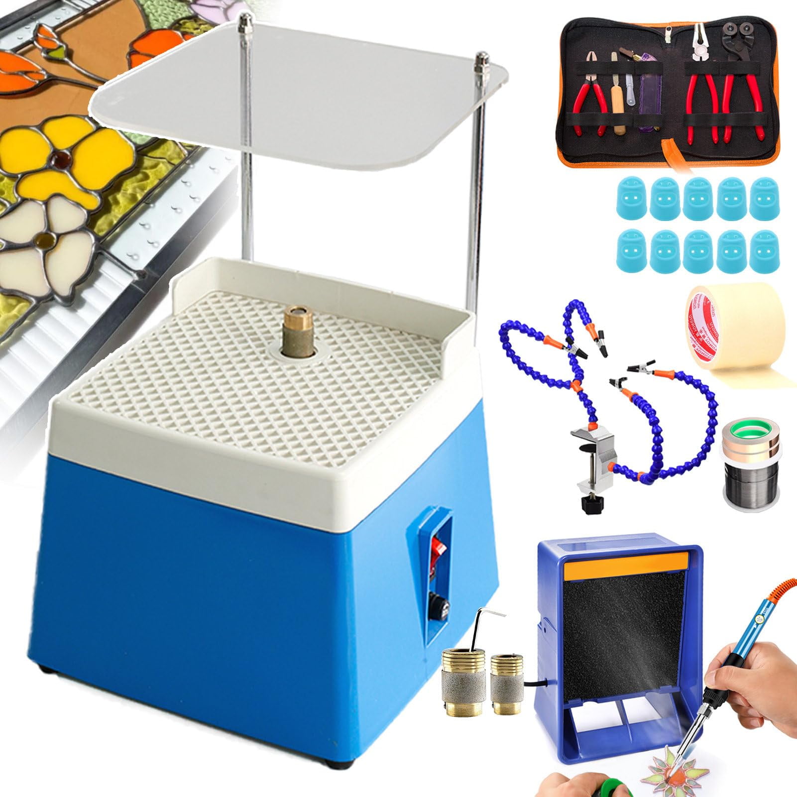 15 pcs Complete Stained Glass Starter Kit-Glass Grinder/Cutter Tool Kit ...
