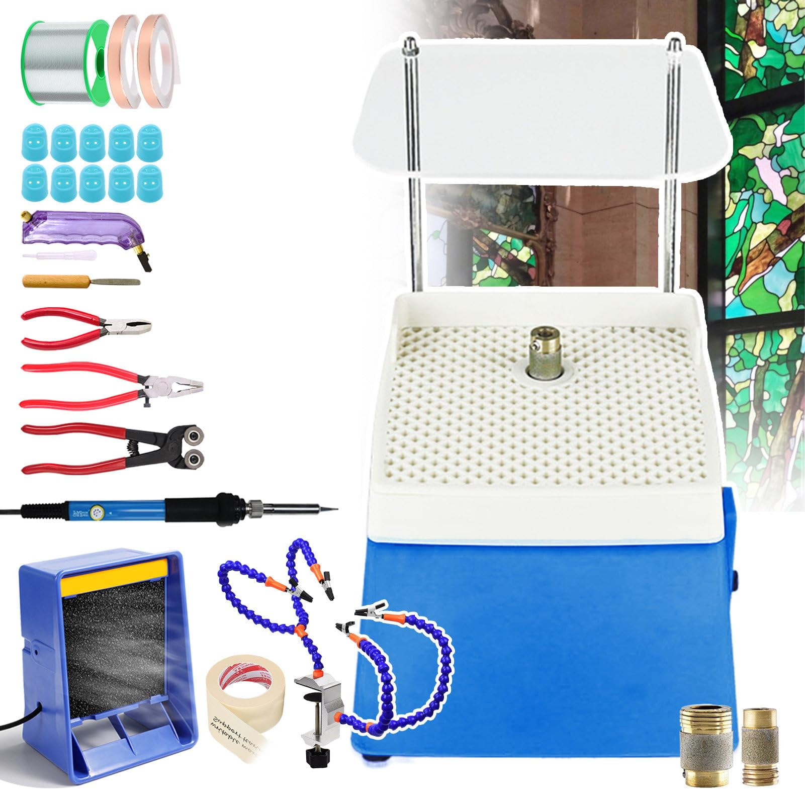 15 pcs Professional Stained Glass Starter Kit,Glass Grinder/Cutter Tool ...