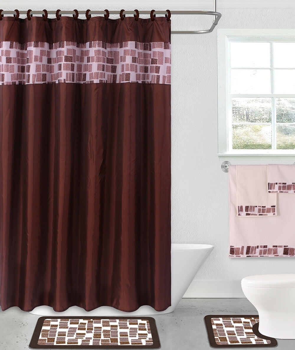 Complete 15pc Square Design Mosaic Brown Color Bathroom Set Banded ...