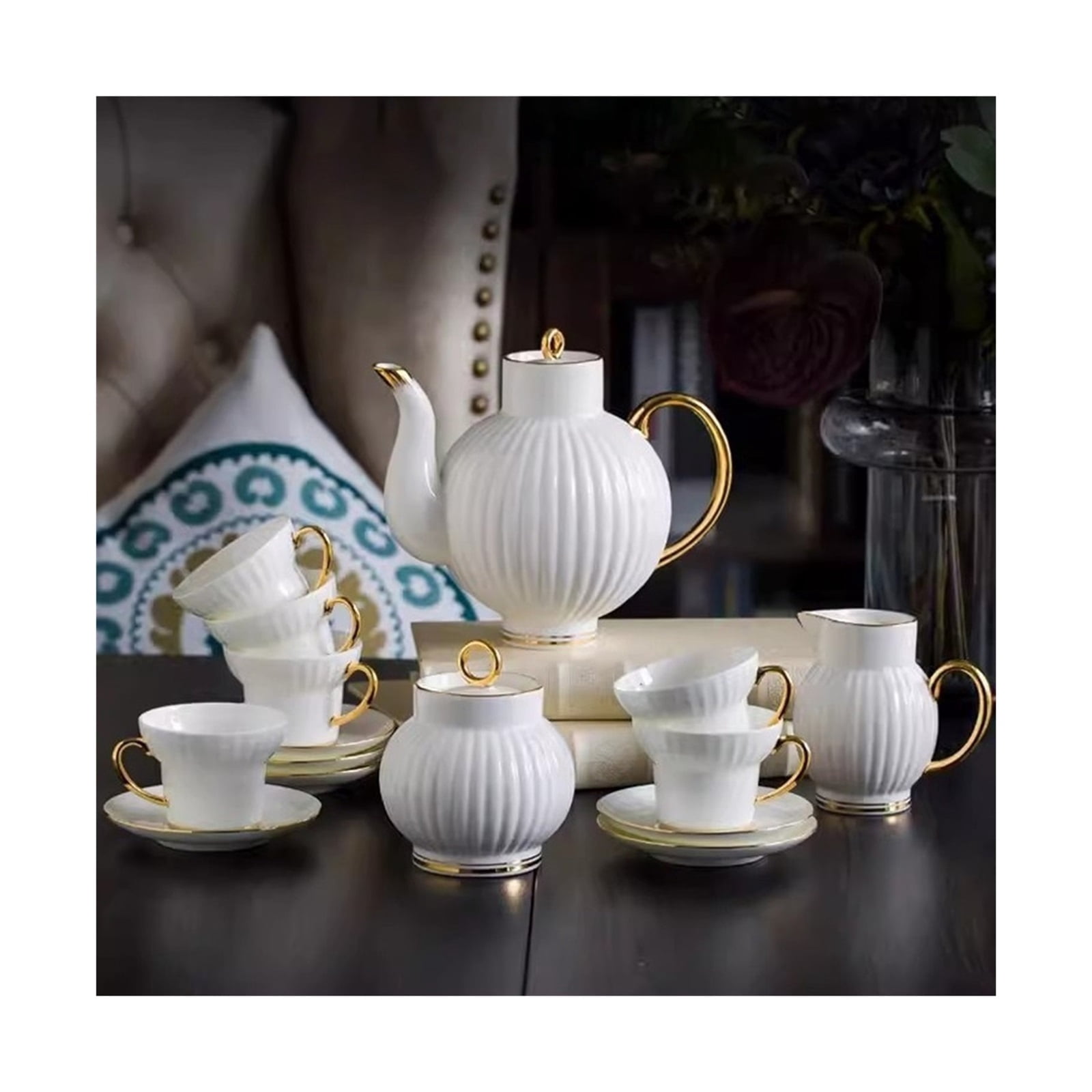 15-piece simple European style gold edge bone china coffee cup and ...