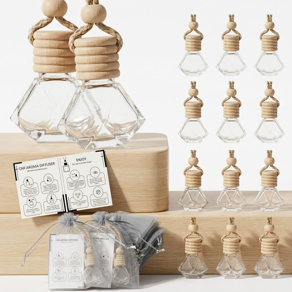 15 sets of car air freshener hanging diffusers, with empty glass ...