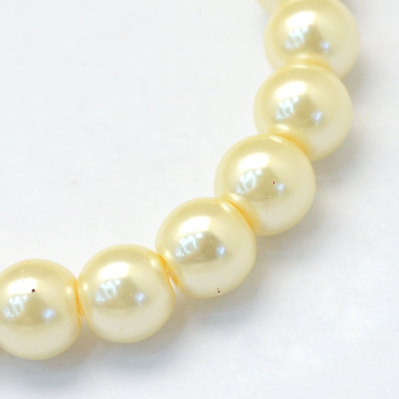 15 strand Baking Painted Pearlized Glass Pearl Round Bead Strands Lemon ...