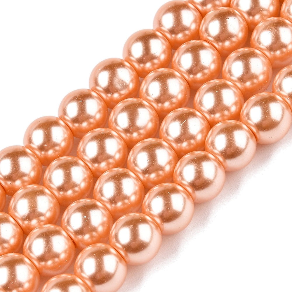 15 strand Baking Painted Pearlized Glass Pearl Round Bead Strands Sandy ...
