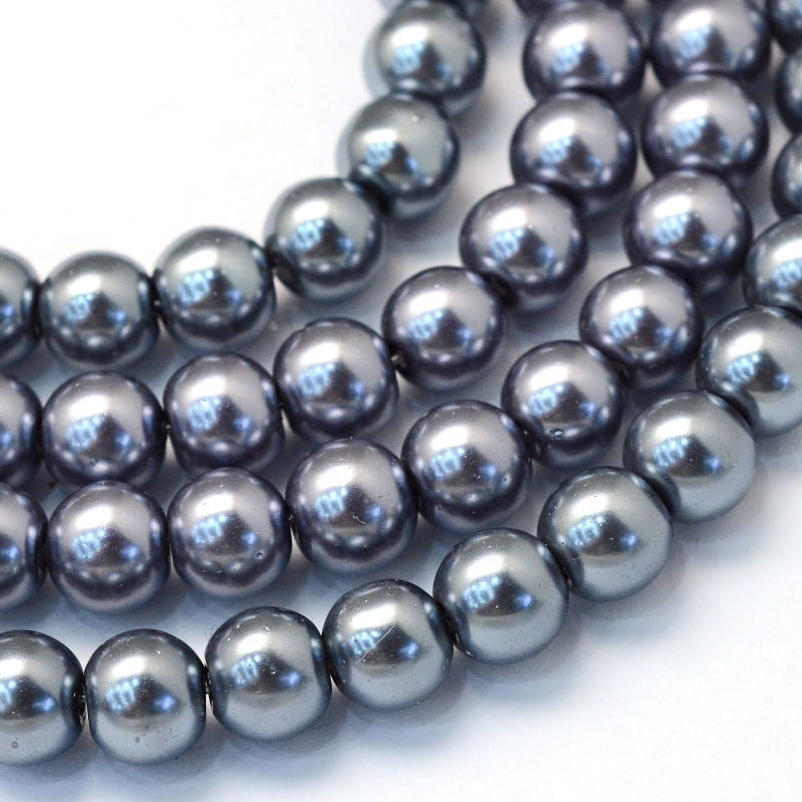15 strand Baking Painted Pearlized Glass Pearl Round Bead Strands Slate ...
