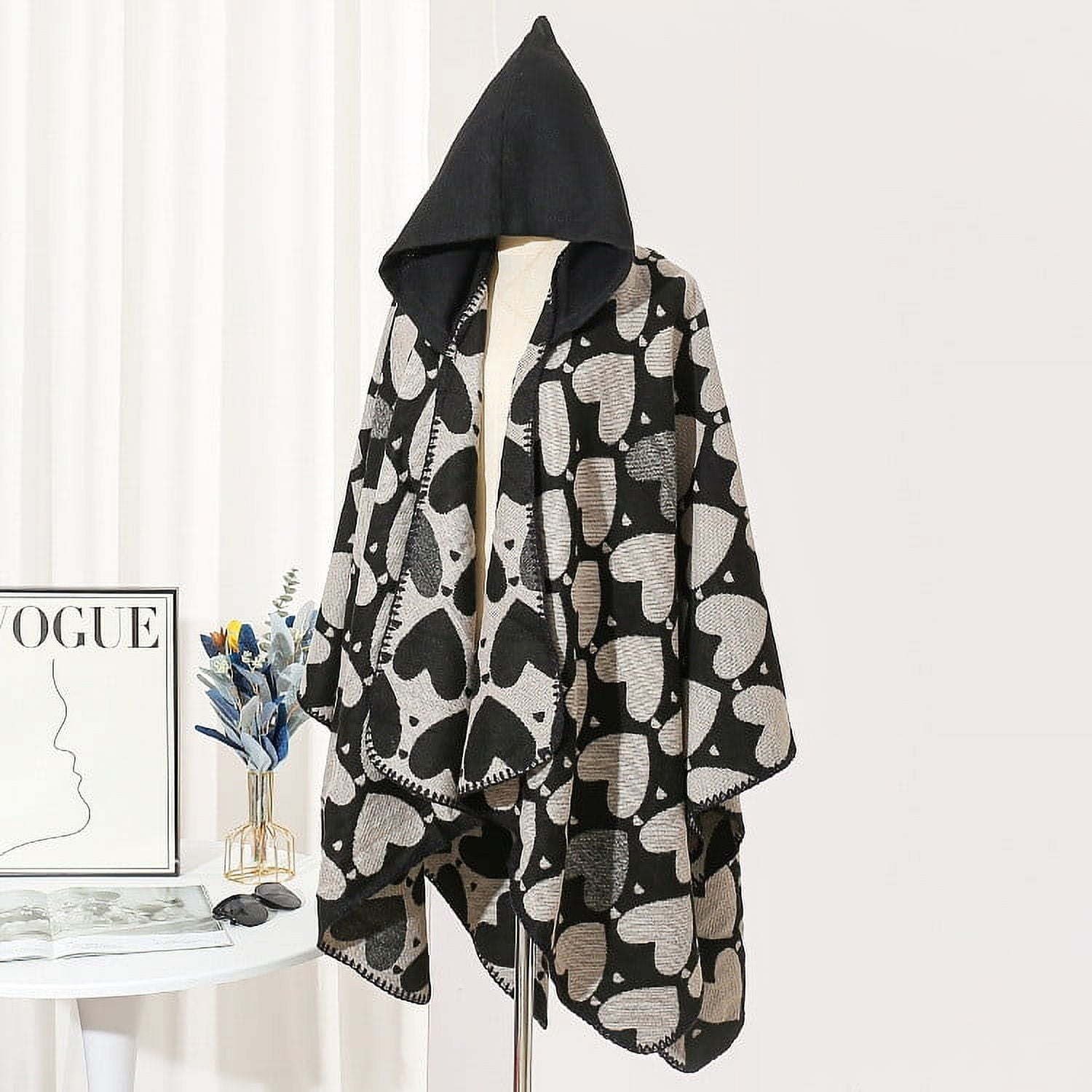 $15 & under Xysaqa Women's Cute Heart Print Hooded Cloak Blanket Open ...