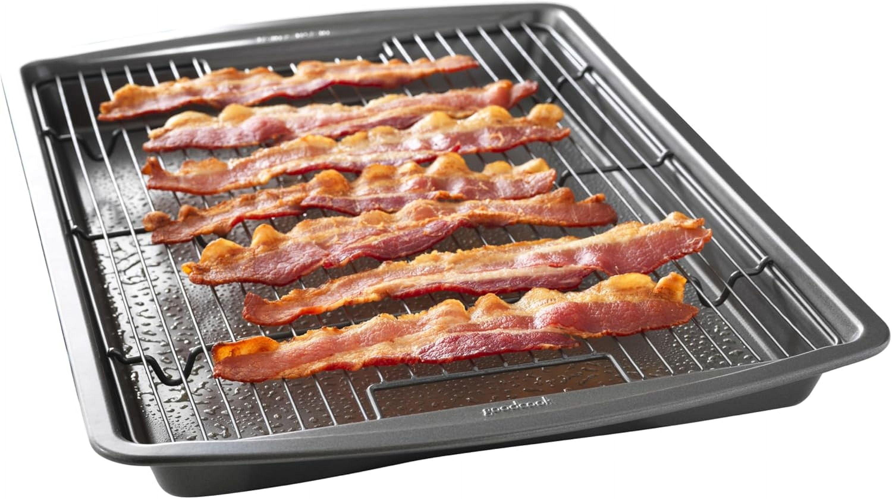 15” x 10.5” Nonstick Carbon Steel Baking Pan & Raised Wire Rack – Pizza Crisper, Crispy Bacon ...