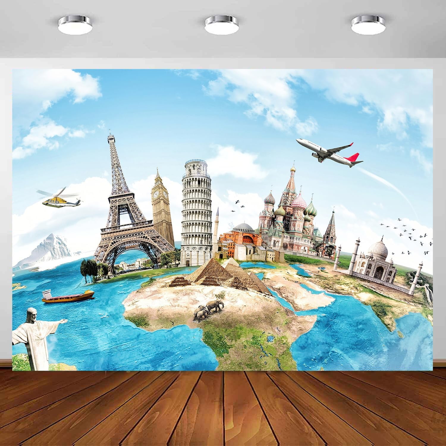 15 x 10 ft Adventure Theme Backdrop, World Map Global Travel Backdrop ...