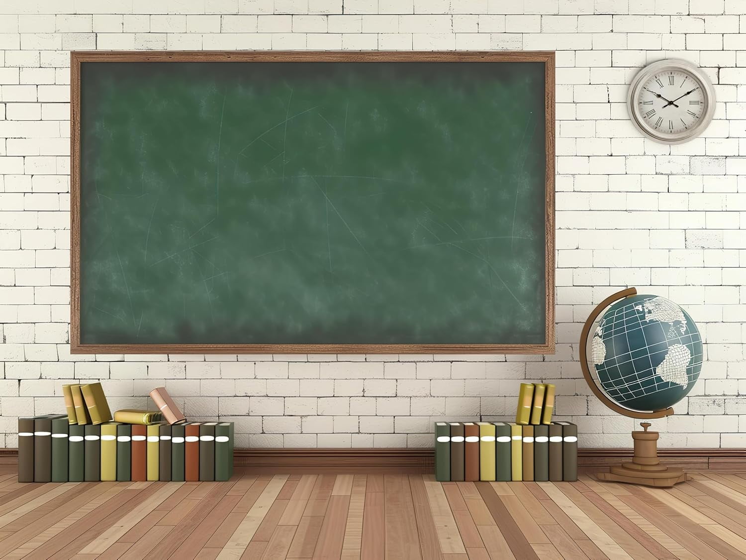 15 x 10 ft Classroom Backdrop, Green Blackboard Clock Back to School ...