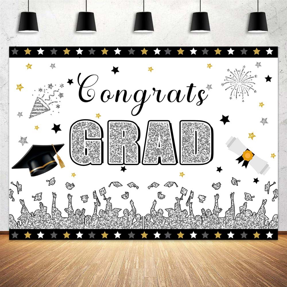 15 x 10 ft Graduation Party Backdrop for Photography Black Silver ...
