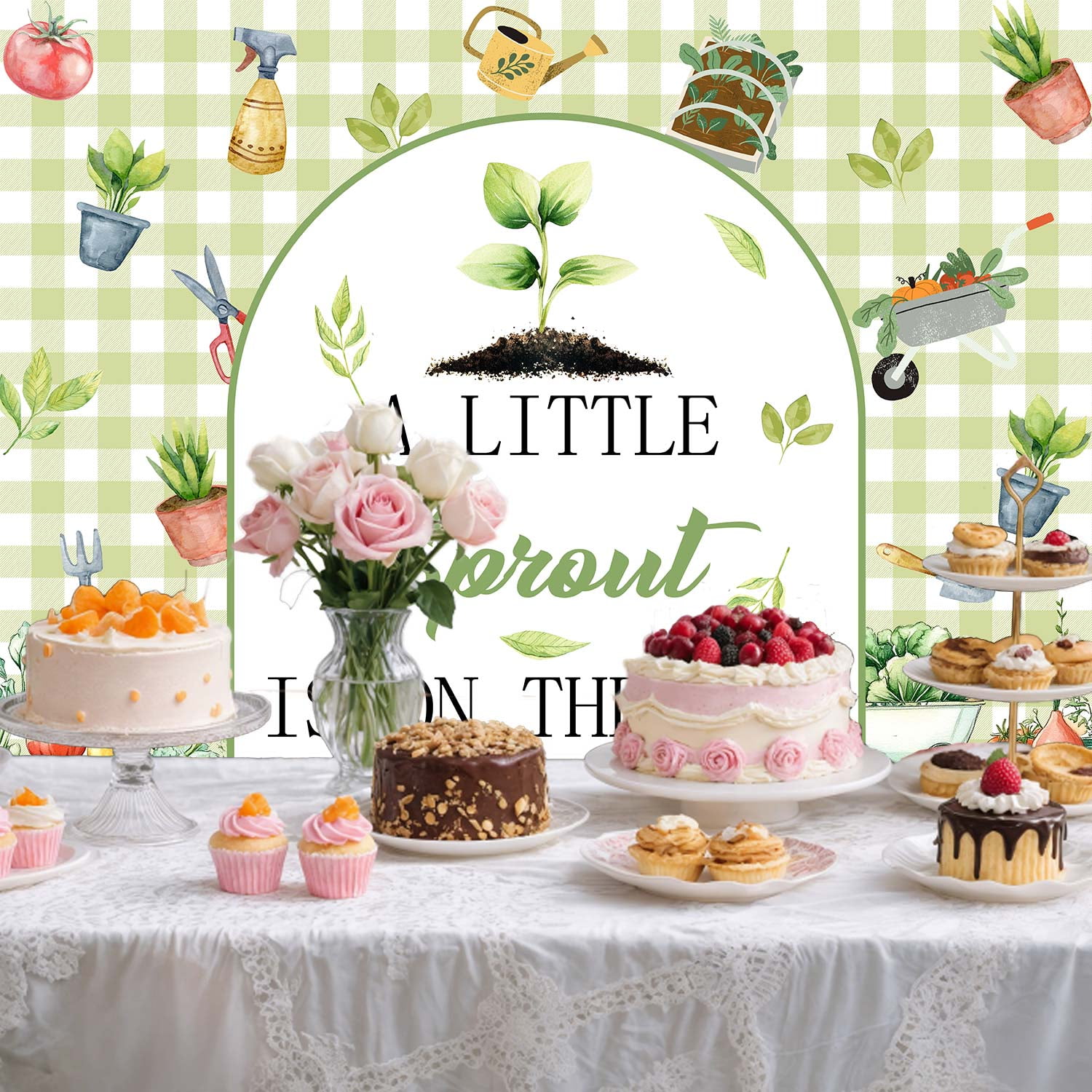 15 x 10 ft A Little Sprout is On The Way Baby Shower Backdrop, Greenery ...