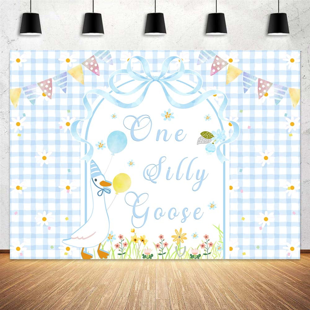 15 x 10 ft One Silly Goose Blue Baby Shower Party Backdrop, Blue Plaid ...