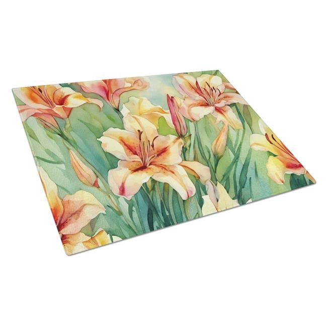 15 x 12 in. Unisex Utah Sego Lilies in Watercolor Glass Cutting Board ...