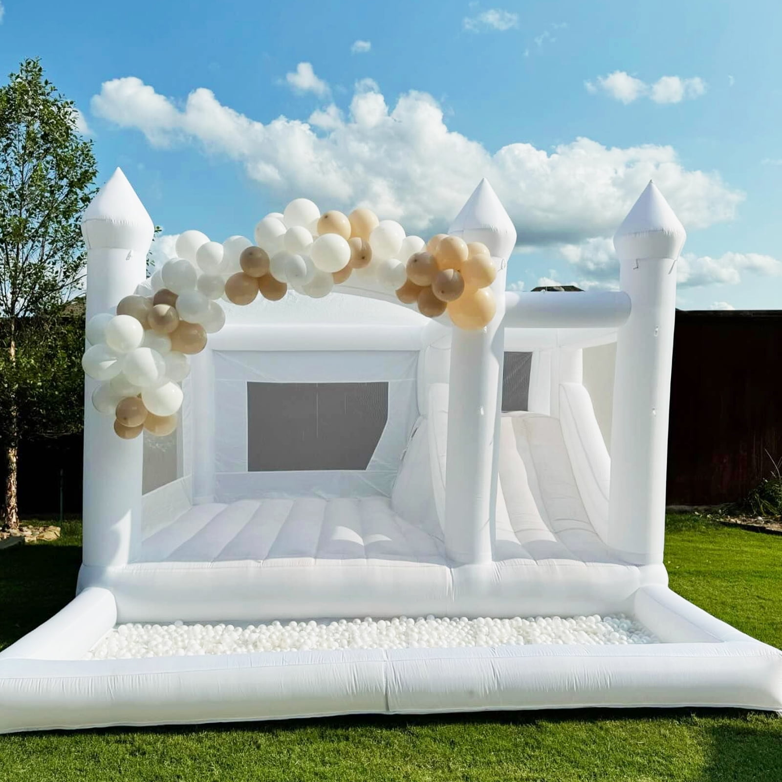 15' x 13' Oxford White Bounce House with Ball Pit & Slide & Air Blower ...