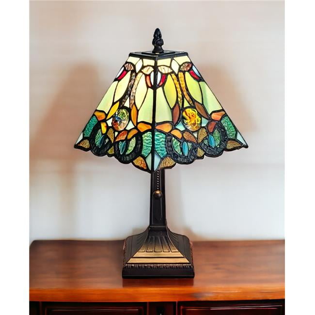15 x 14 x 9 in. Dark Brown Metal Candlestick Table Lamp with Green ...
