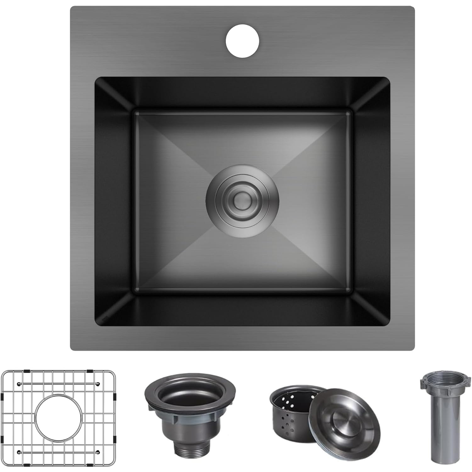 15 x 15 Inch Black Drop In Kitchen Bar Sink, Small Kitchen Sink Single ...