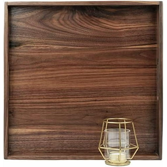 15 x 15 Inches Medium Square Black Walnut Wood Ottoman Tray with ...