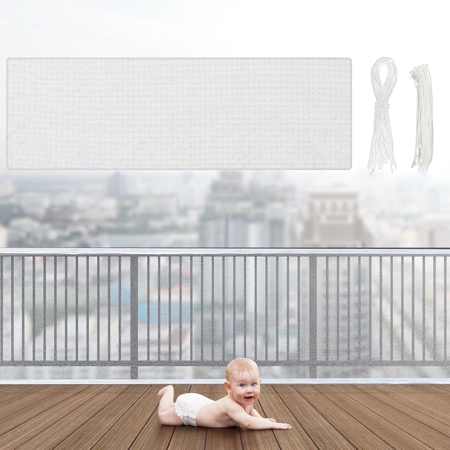 15 x 3 ft Balcony Netting for Kids Pets Stairway Safety Net Baby Fence ...