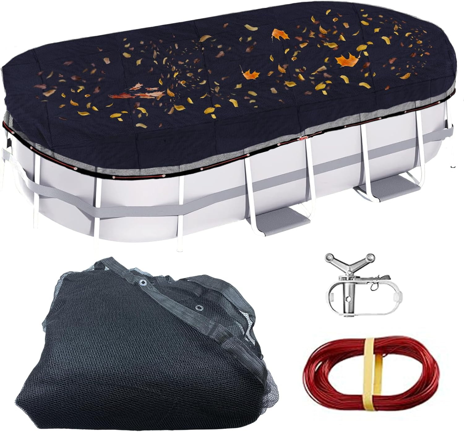 15 x 30 Foot Oval Above Ground Swimming Pool Leaf Net Cover With Winch ...