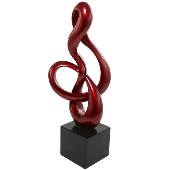 15" x 37" Red Polystone Swirl Abstract Sculpture with Black Base, by ...