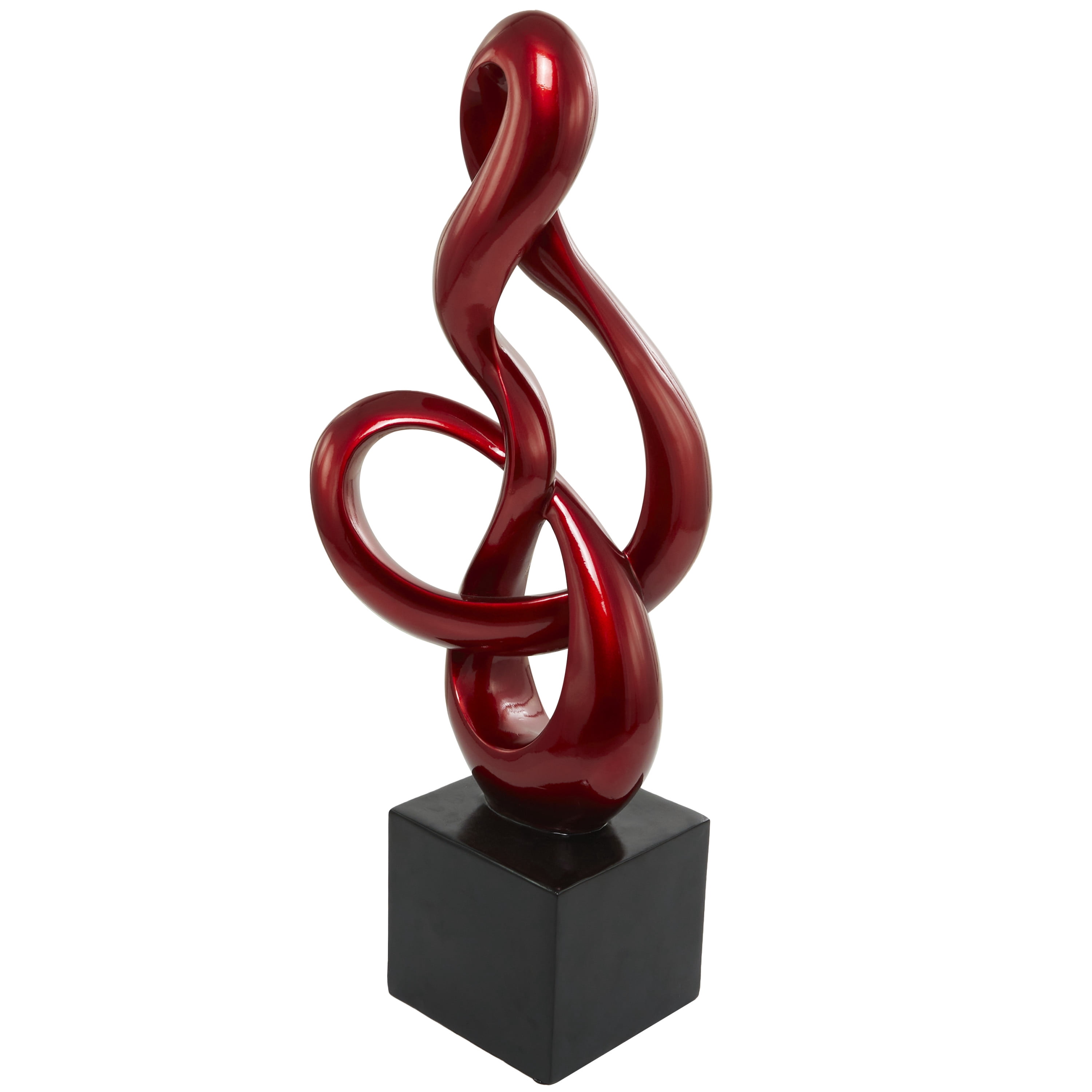 15" x 37" Red Polystone Swirl Abstract Sculpture with Black Base, by ...