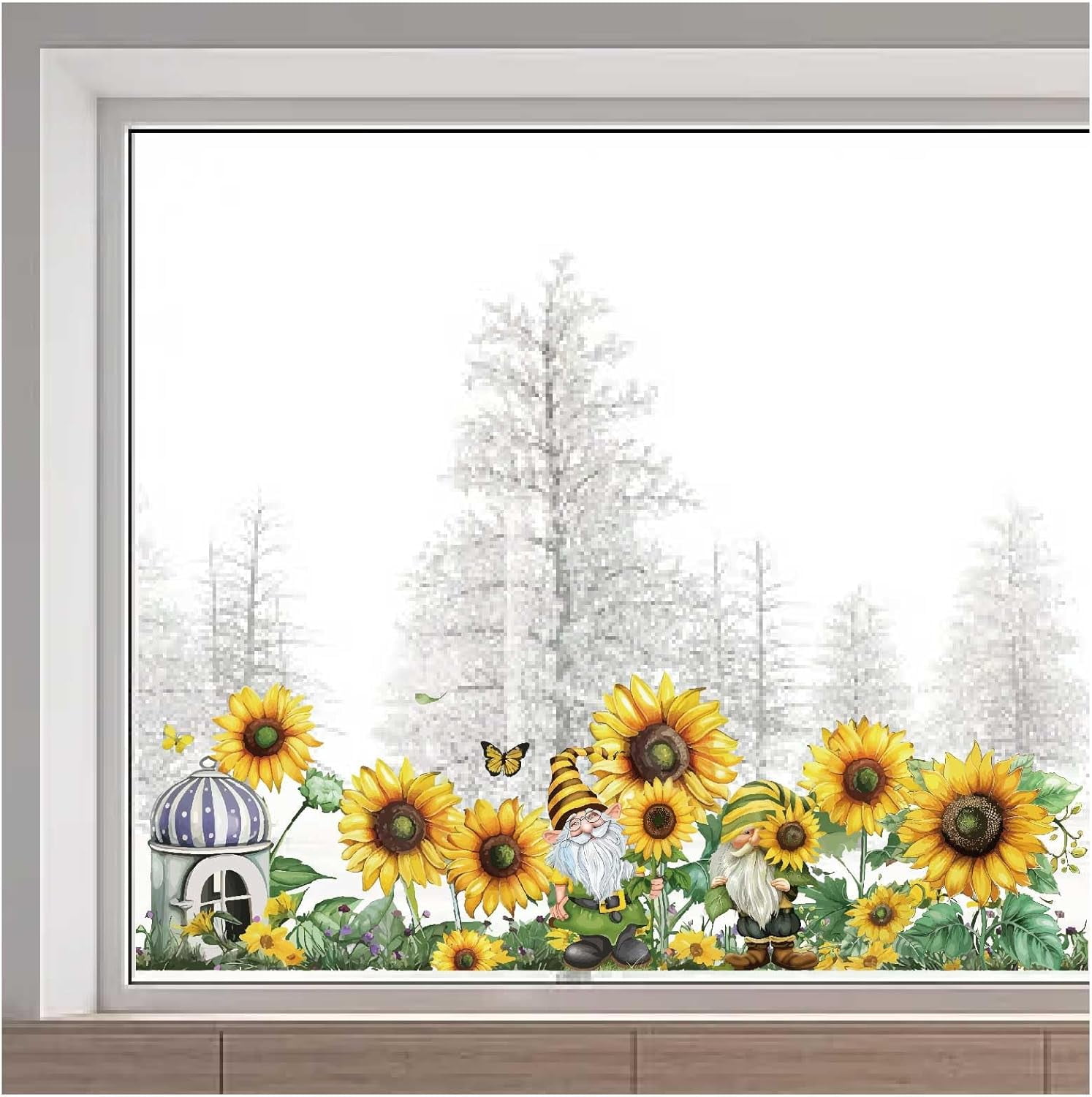 15 x 46 Inch Large Sunflower Window Stickers Gnome Glass Decals Spring ...