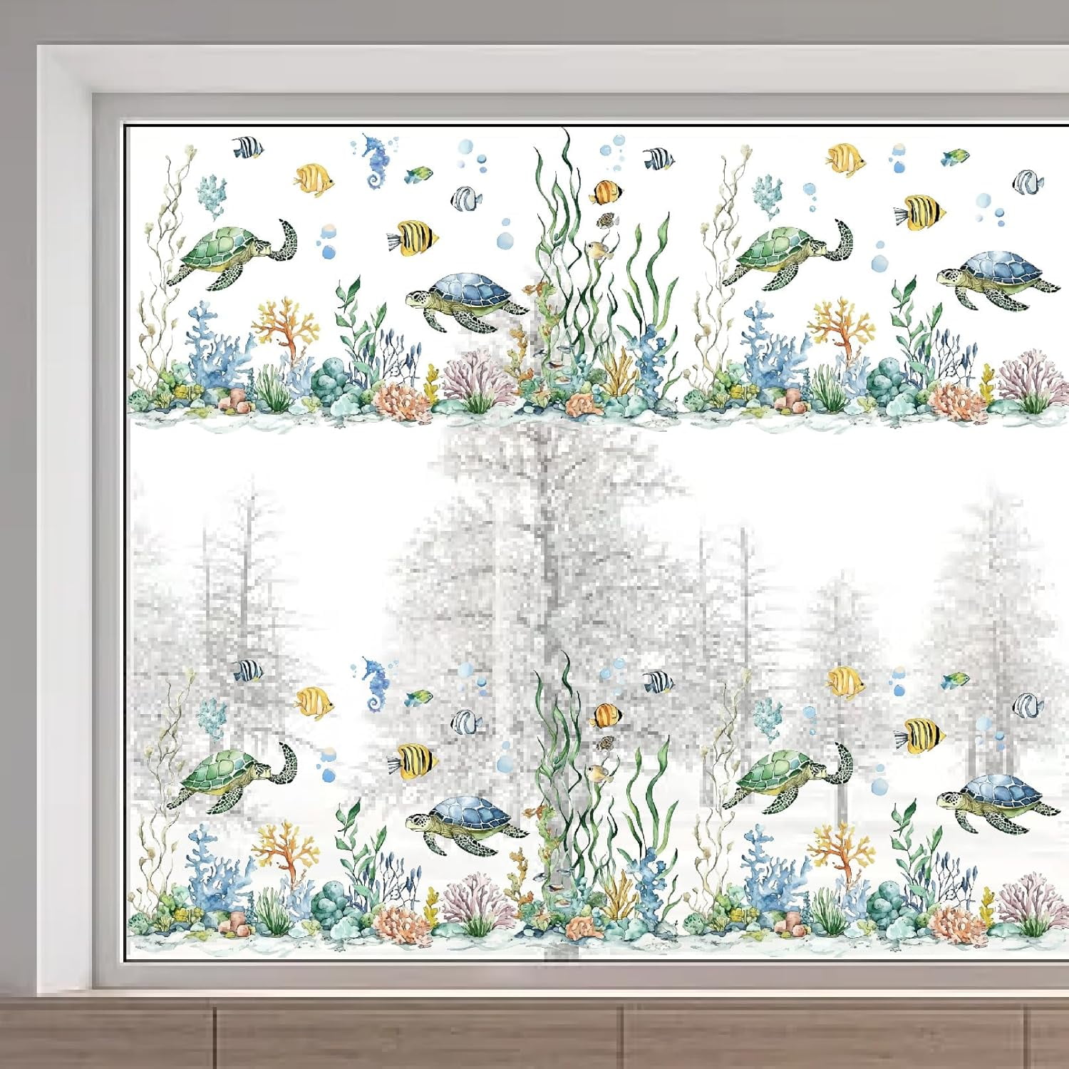 15 x 46 Inch Sea Turtle Window Stickers Large Underwater World Fish ...
