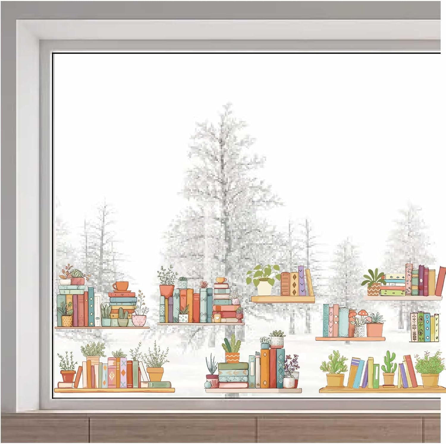15 x 47 Inch Book Window Stickers Decals Large Tree Static Non Adhesive ...