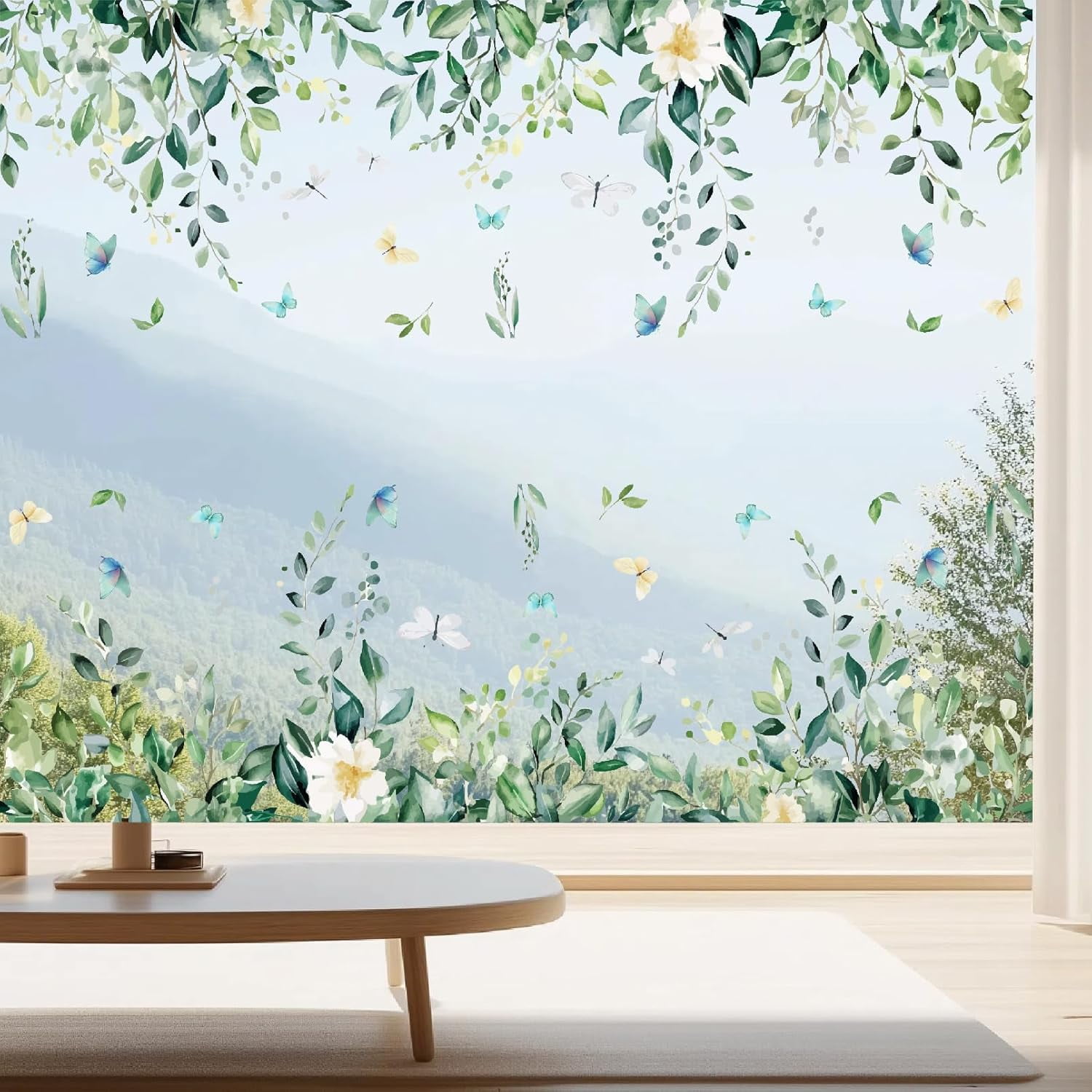 15 x 47 Inch Hanging Vine Window Cling Large Botanical Green Leaves ...