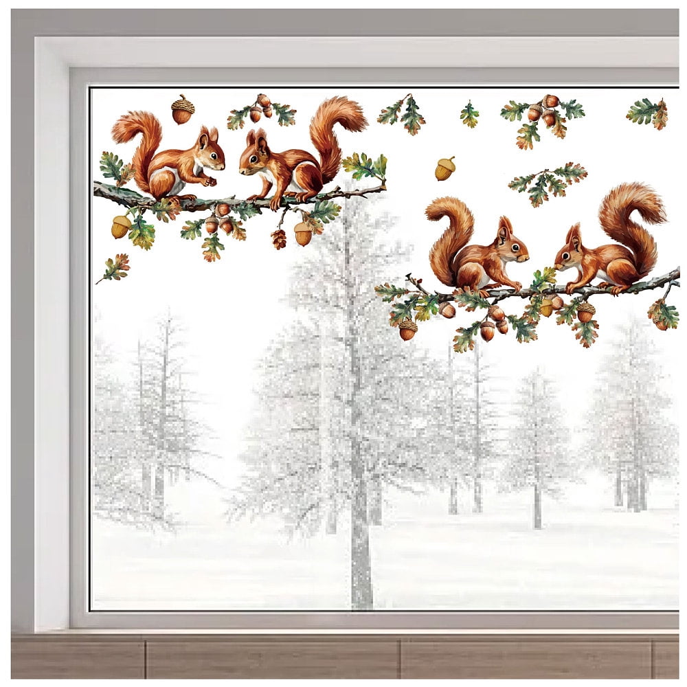 15 x 47 Inch Squirrel Window Sticker Large Acorns Animal Fall Glass ...