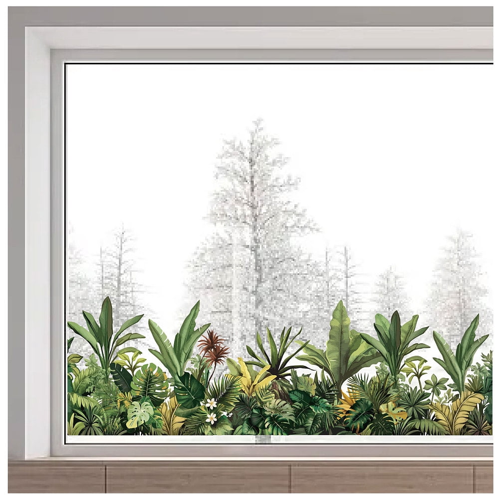 15 x 47 Inch Tropical Plants Window Sticker Large Size Green Leaves ...