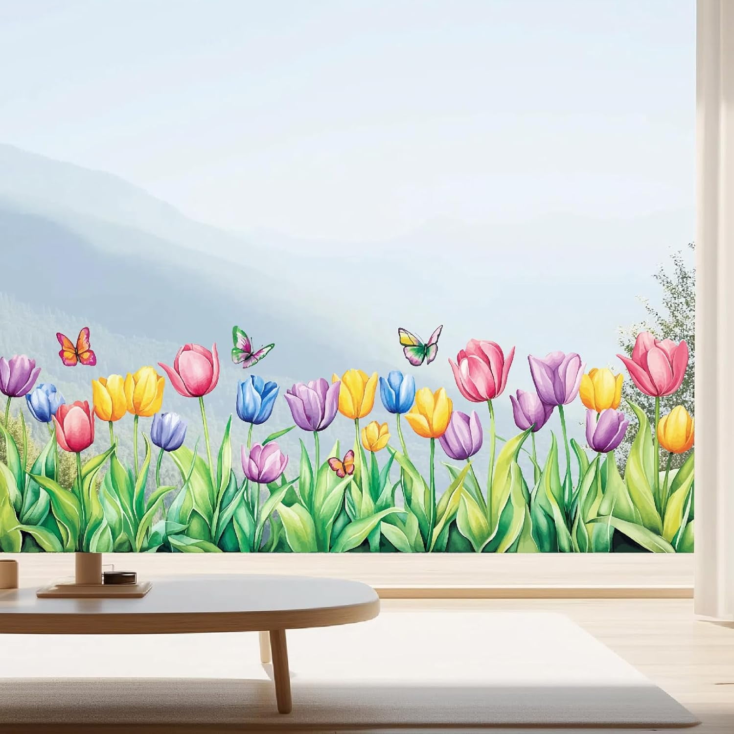 15 x 47 Inch Tulip Window Stickers Large Spring Summer Colorful Floral ...