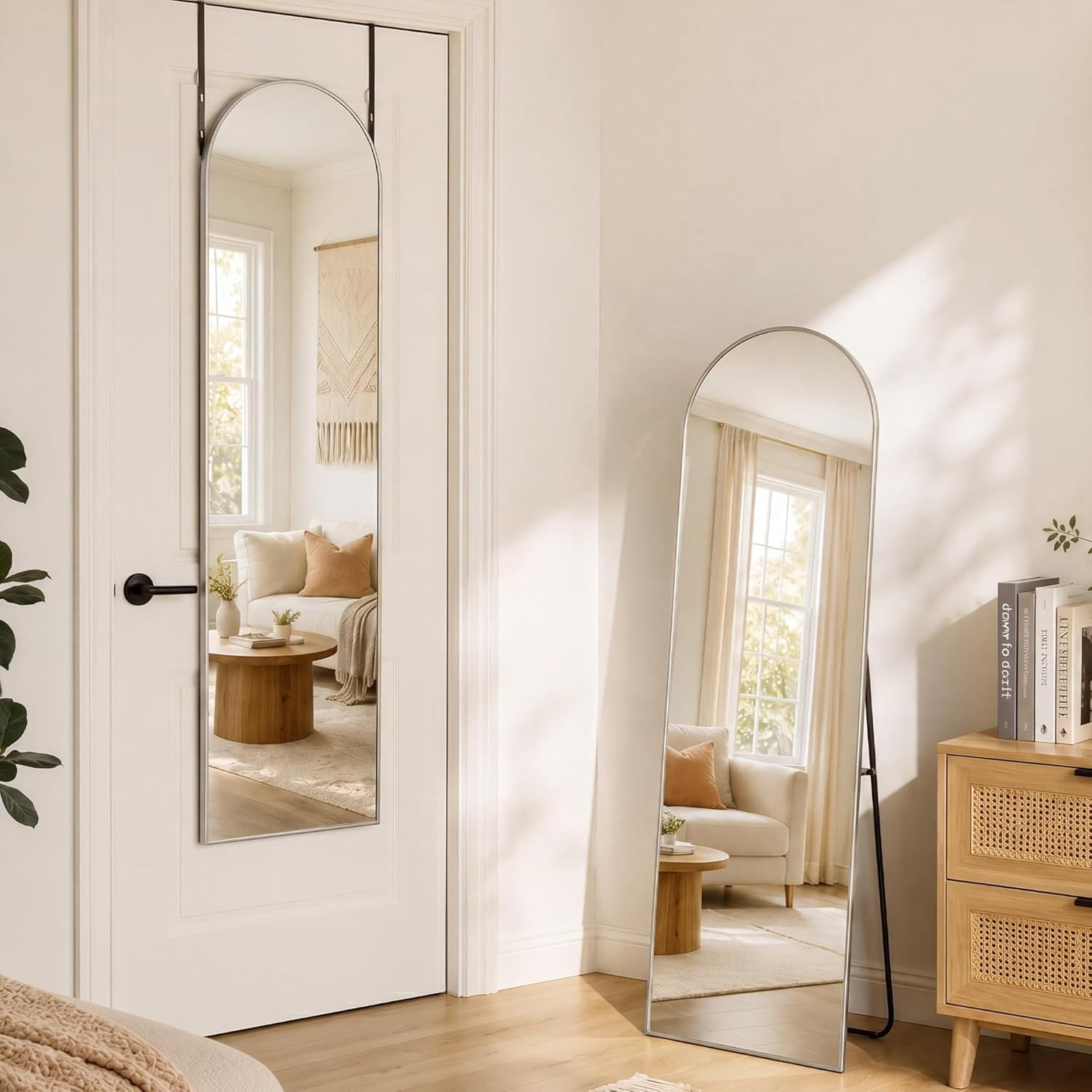 15"x 56" Over The Door Mirror, Arched Full Length Mirror with Floor ...