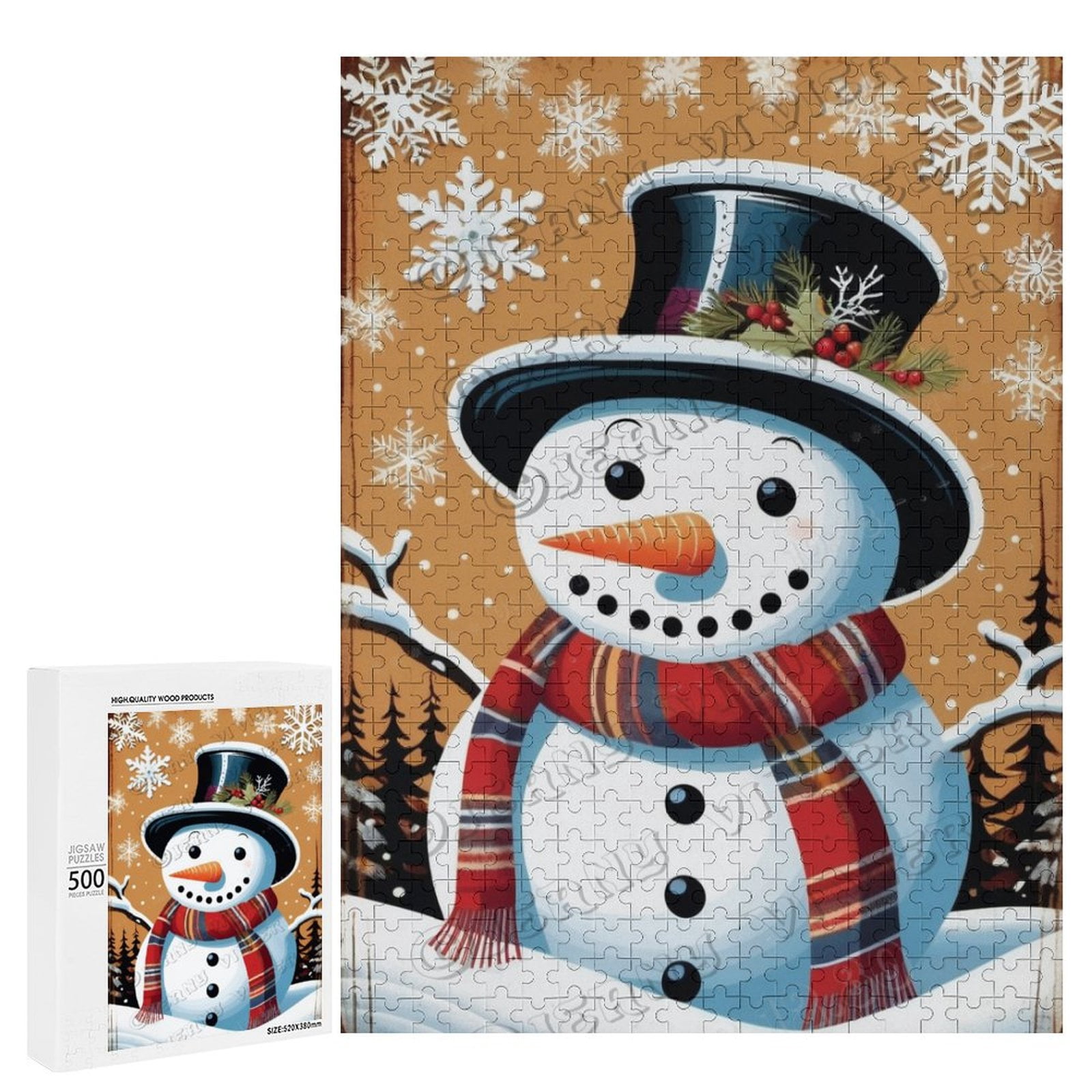 15"x21" Wooden Sign - Cute Snowman, 500 Piece Jigsaw Puzzle, Great for ...