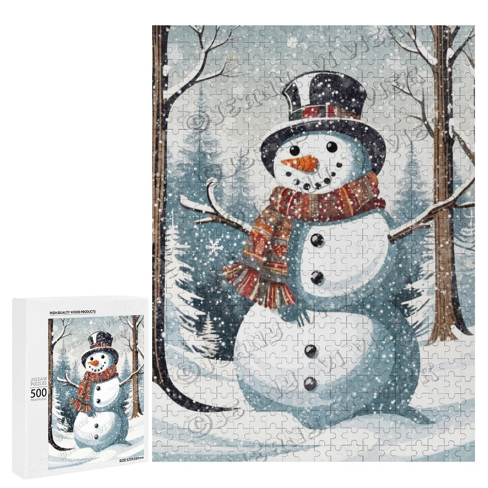 15"x21" Wooden Sign - Cute Snowman, 500 Piece Puzzle for Adults ...