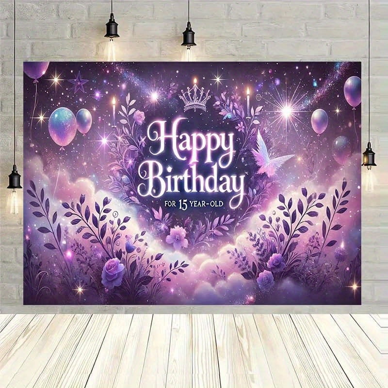 15 years old purple dream Happy birthday Backdrop wall hanging fabric ...