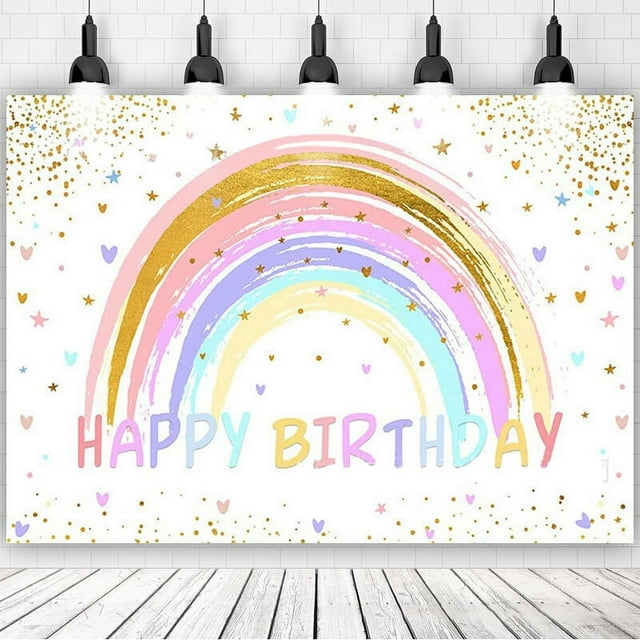 150*100cm Boho Rainbow Theme Happy Birthday Background Cloth Banner ...