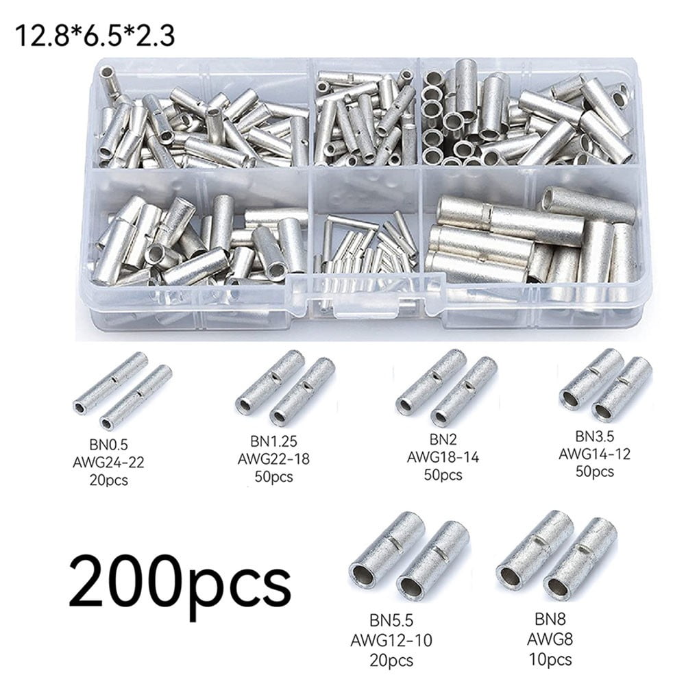 150/200/280Pcs Aluminum Tube Terminal Non Insulated Connector Wire Butt ...