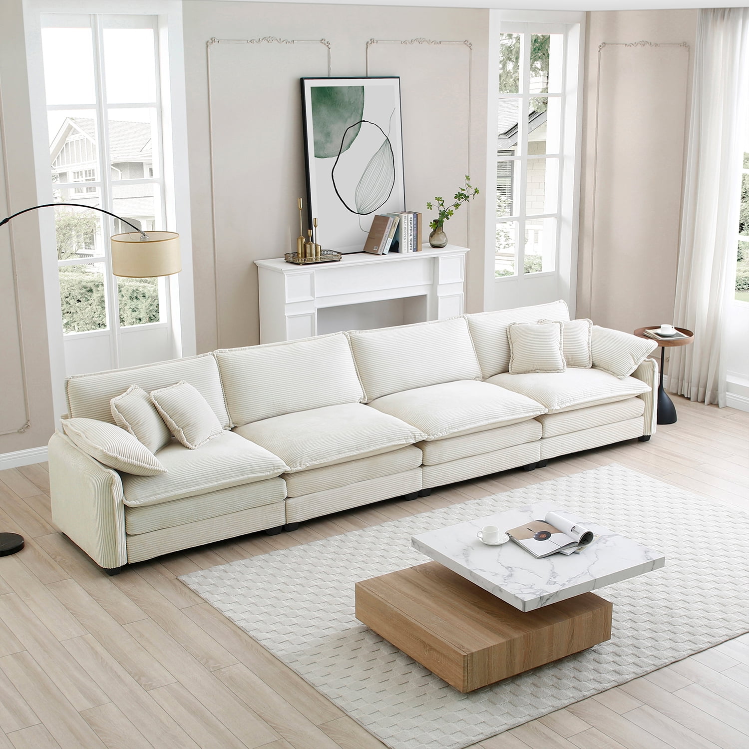 150.38" Large Sectional Couches for Living Room, Beige White Deep Seat ...