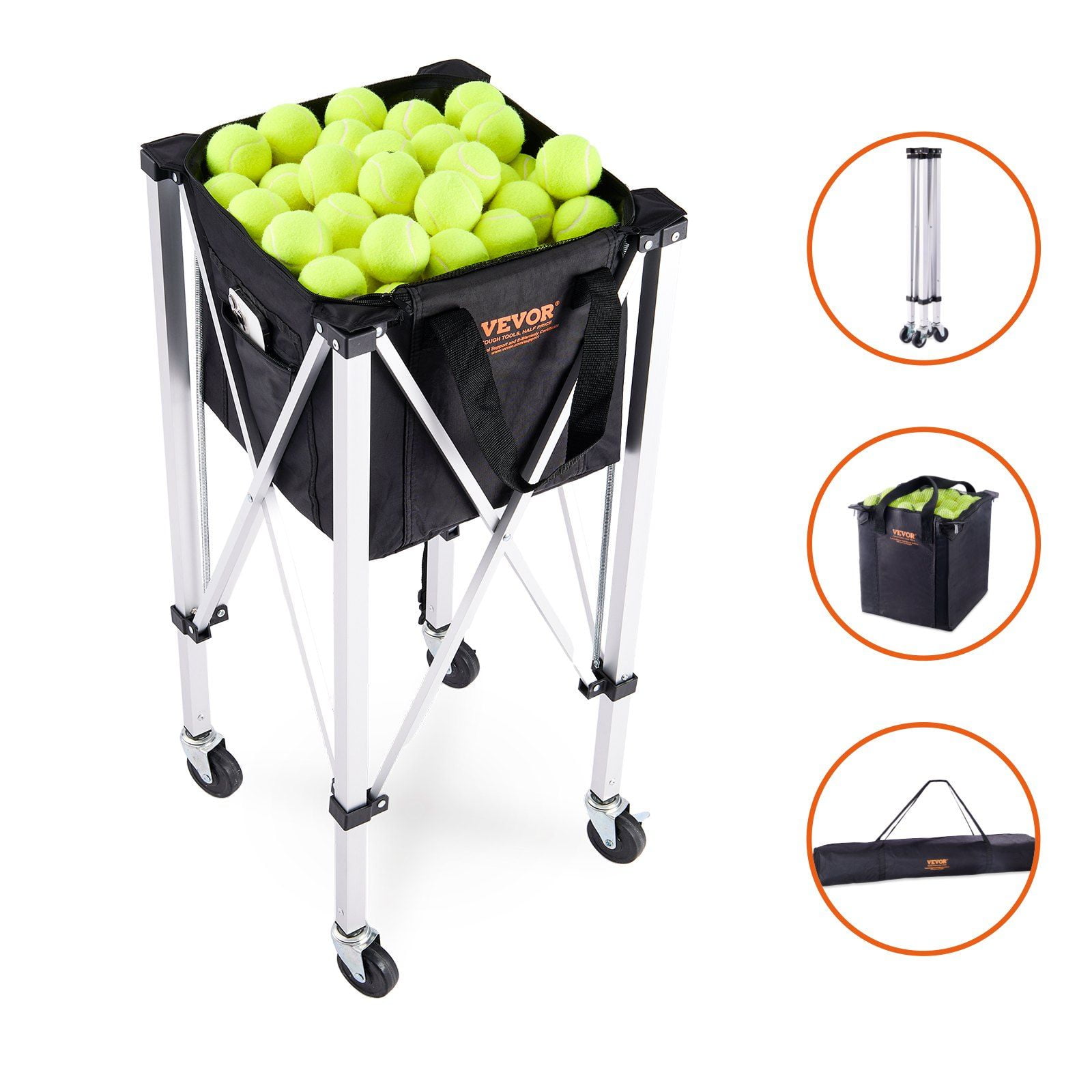 150-Ball Tennis Hopper Cart - Lightweight Foldable Aluminum Basket with ...