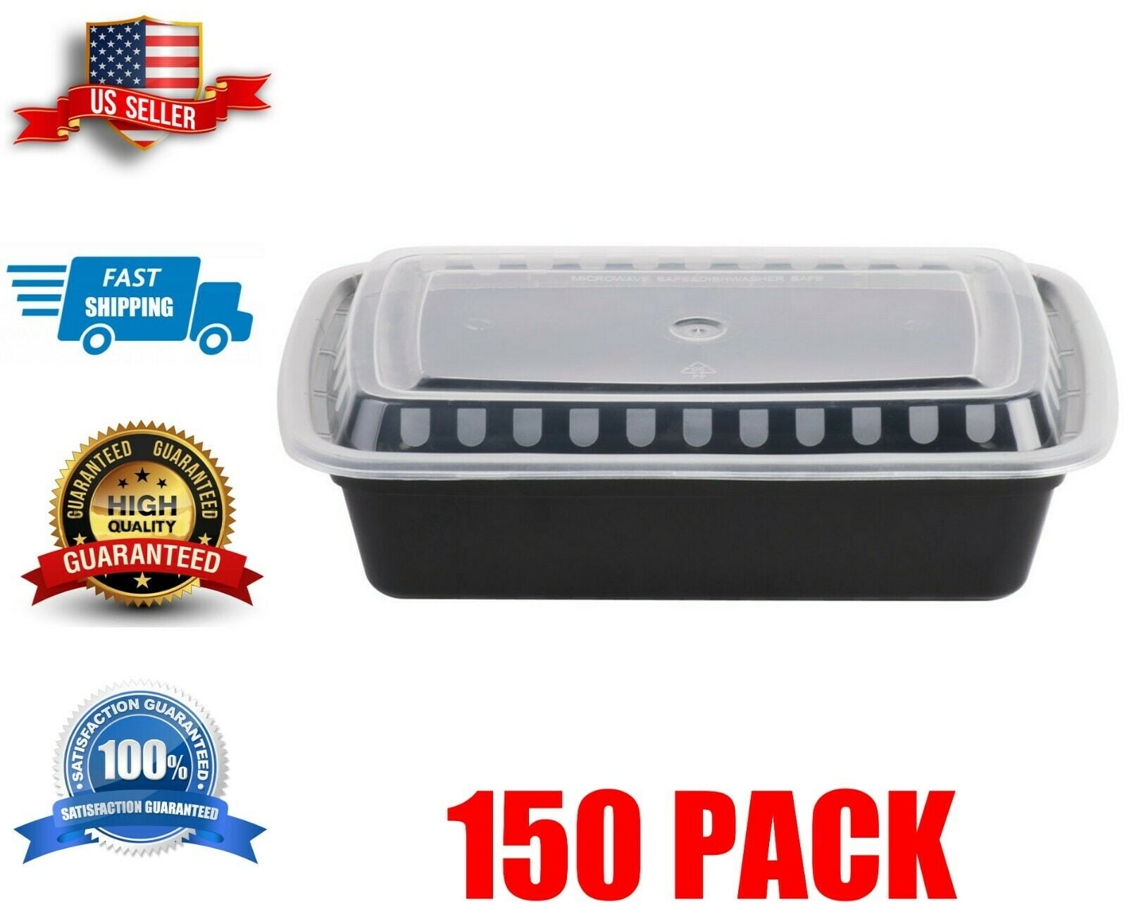 150 Case | 38 oz. | Container with Lid | Black Rectangular Microwavable ...