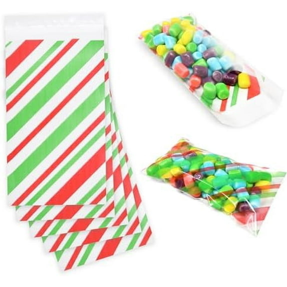 150 Christmas Cellophane Treat Bags 4x8 – Self Sealing Candy Cane ...
