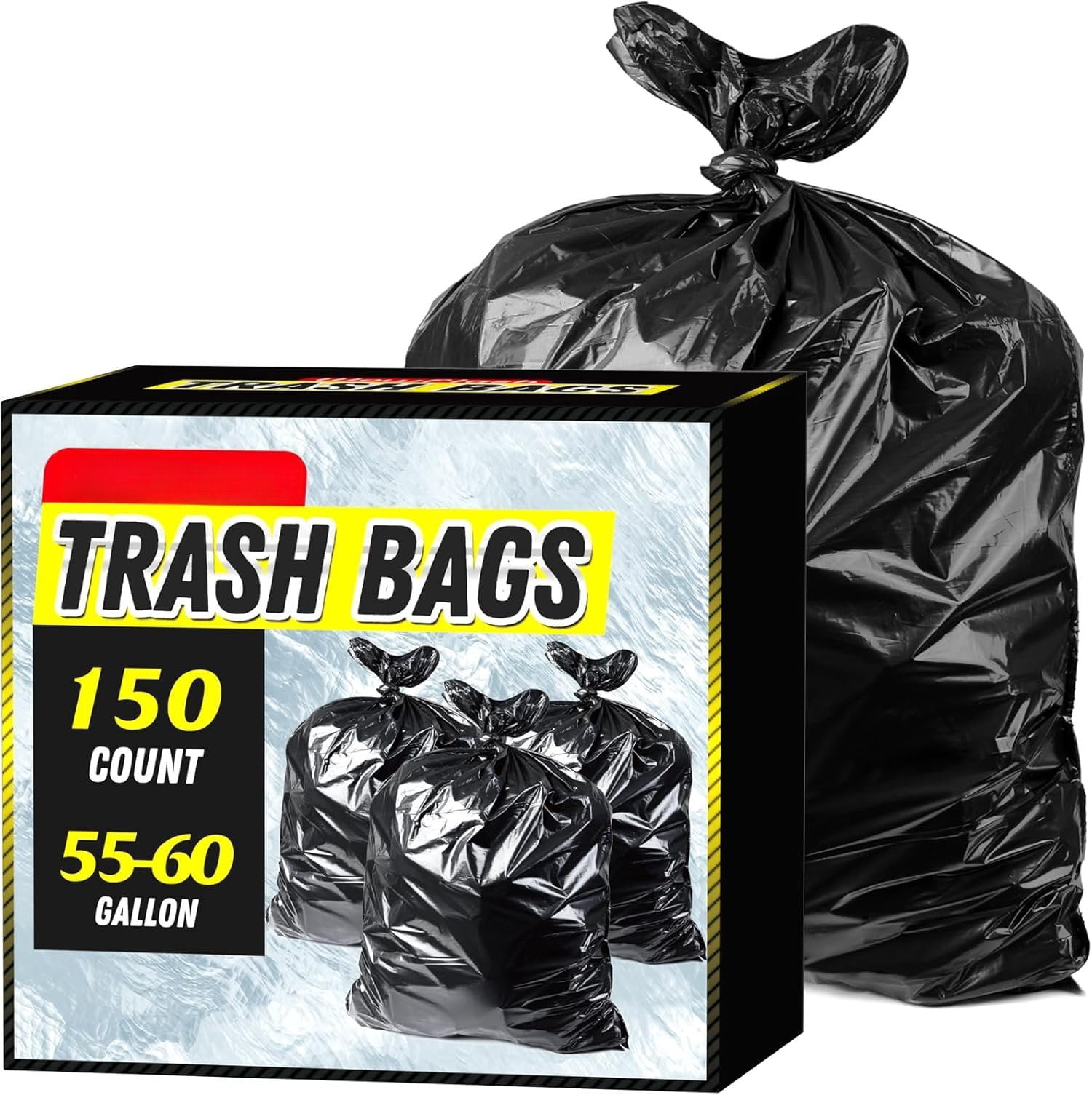 150 Count 55-60 Gallon Trash Bags, Sturdy & -Resistant Commercial Can ...