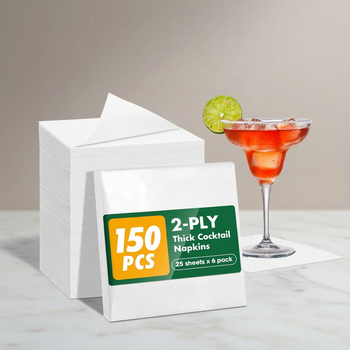 150 Count Cocktail Napkins Paper, 2-Ply White Napkins Disposable ...