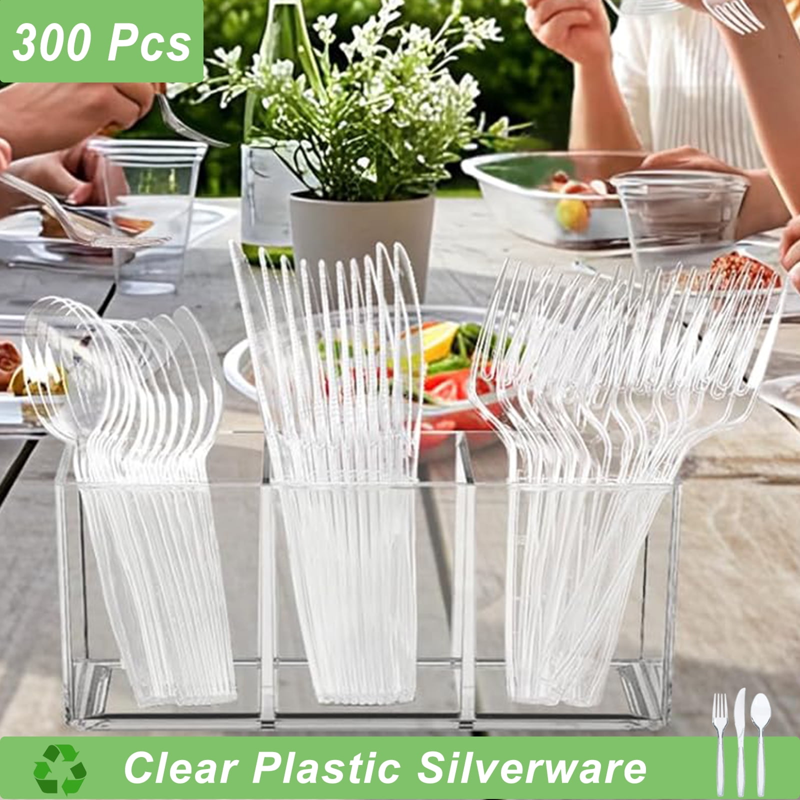 300 Count Plastic Silverware - Heavy Duty Disposable Tableware - Clear ...