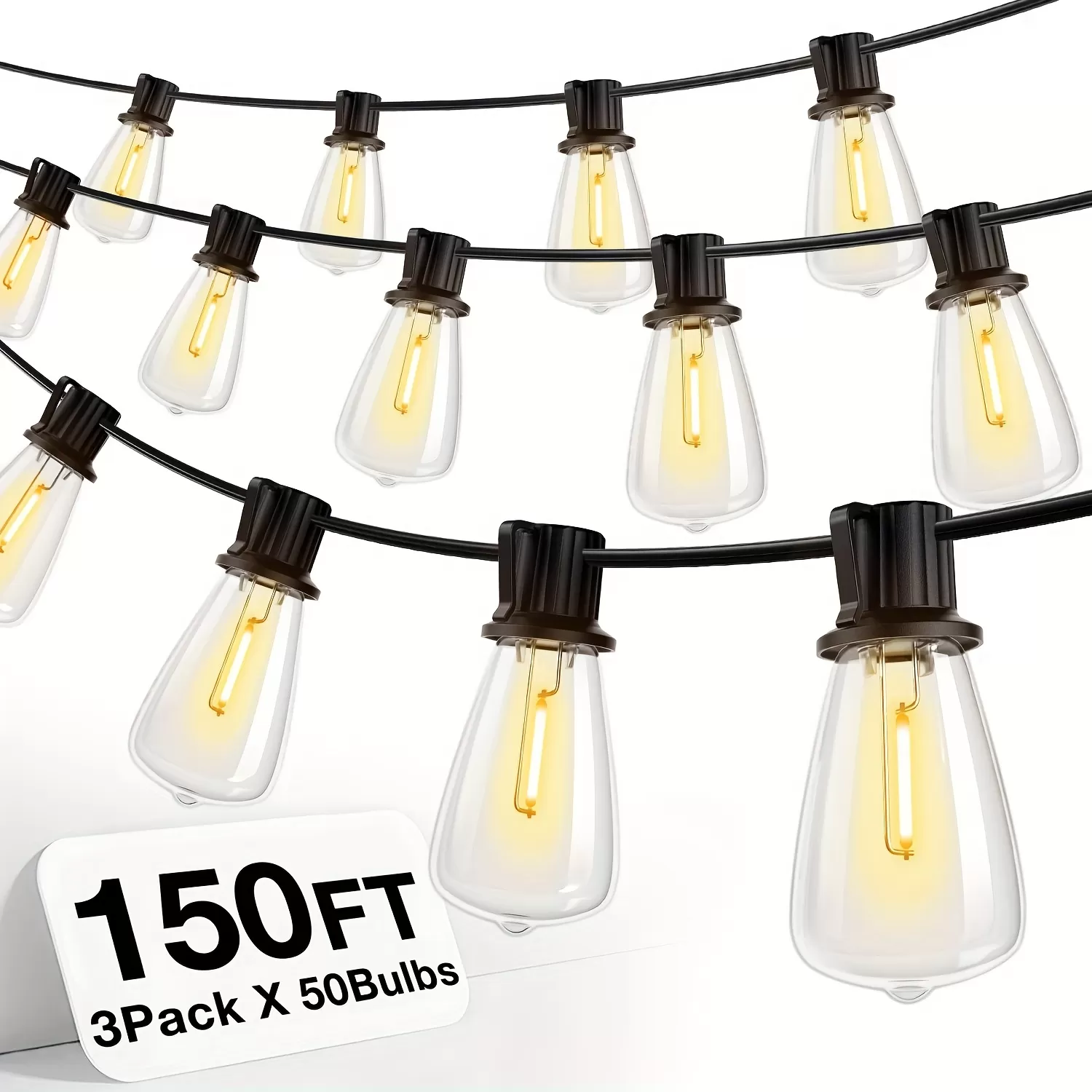 150 FT (3x50FT) Outdoor String Lights,Waterproof Patio Lights ETL ...