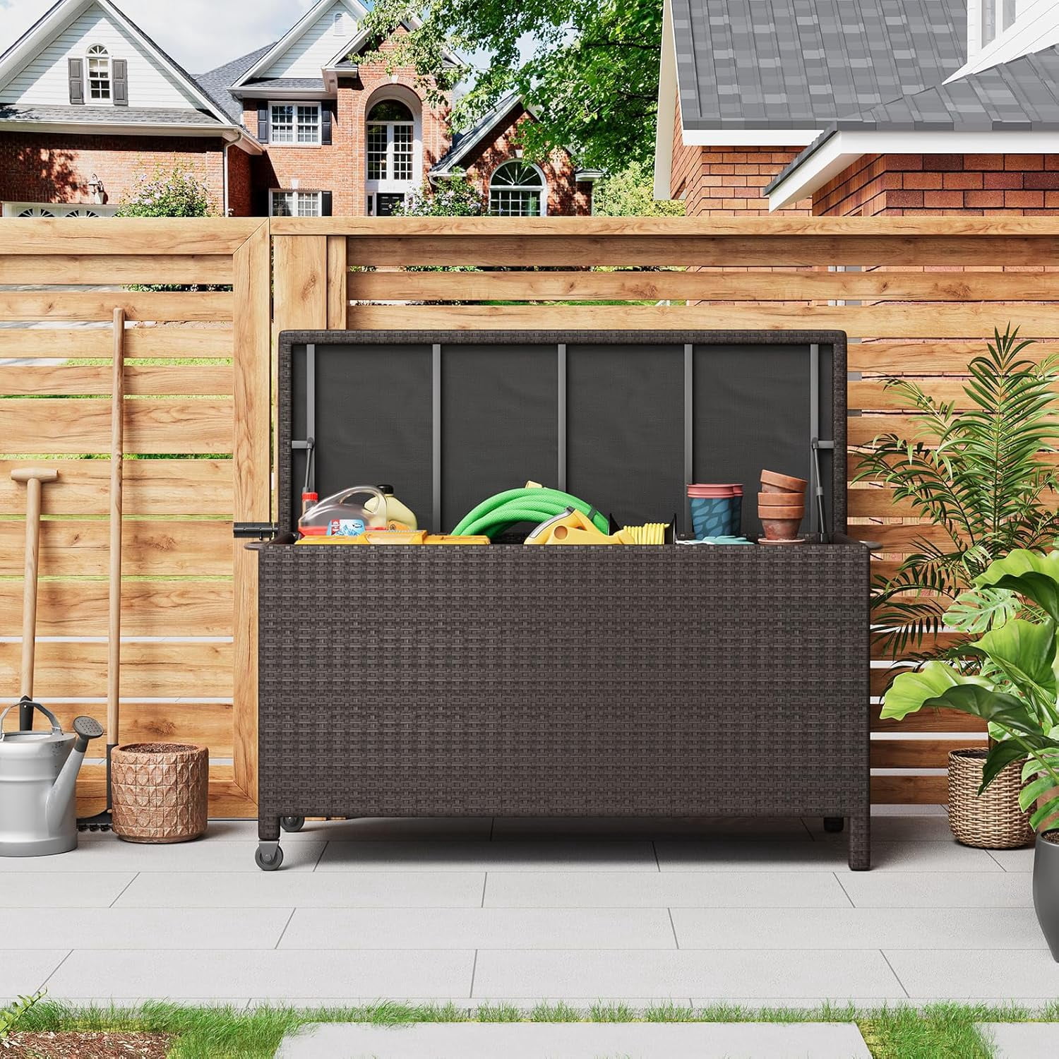 150 Gallon Waterproof Large Deck Box, Outdoor Storage Container with ...