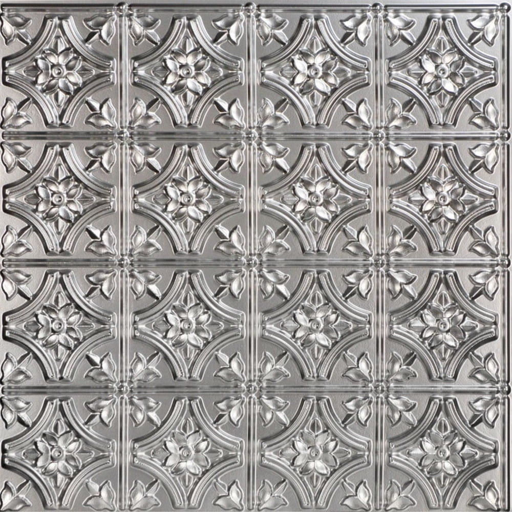 150 - Gothic Reims 2 ft. x 2 ft. PVC Glue-up Ceiling Tile in Silver (4 ...